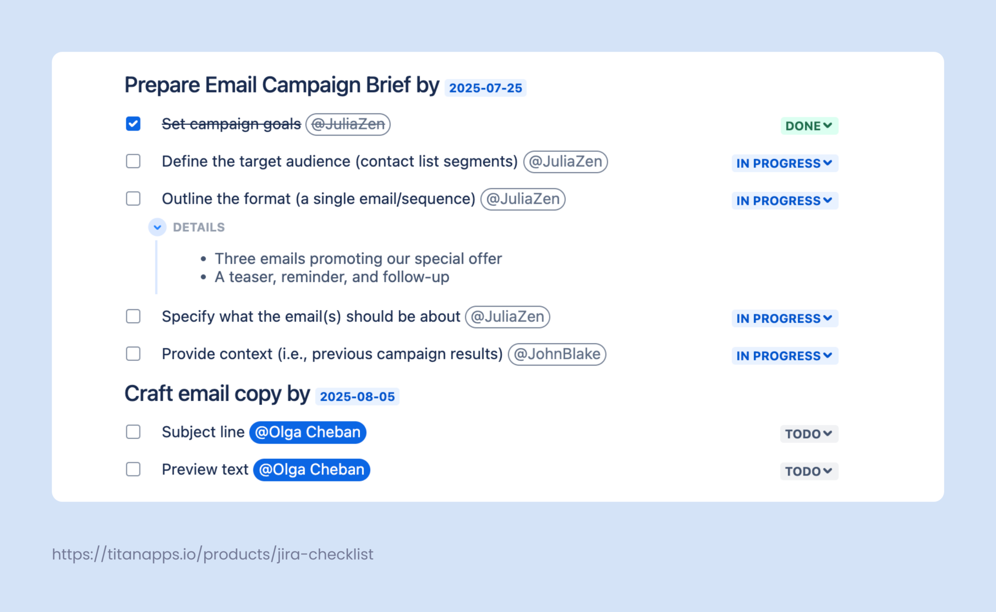 Email Campaign Template for Jira - Titanapps
