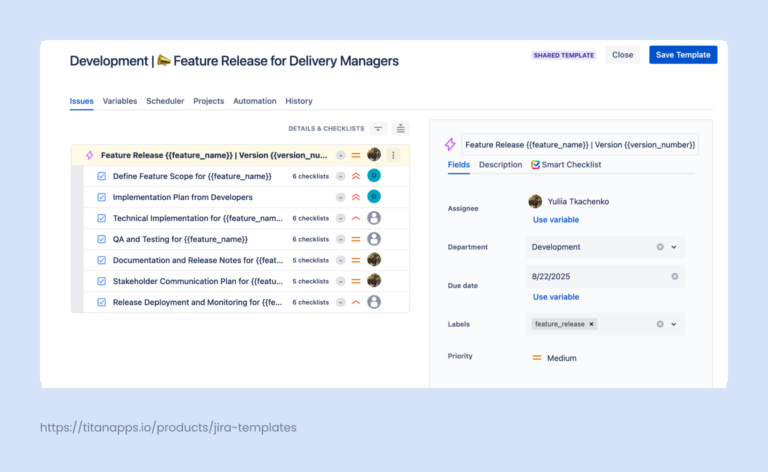 Jira Feature Release Template for Delivery Managers - Titanapps